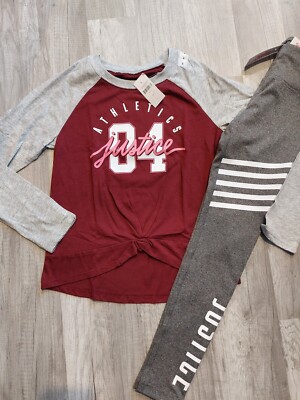 NWT Justice Girls Outfit Raglan Sleeve Logo Top/Leggings Size 8 (R) | eBay