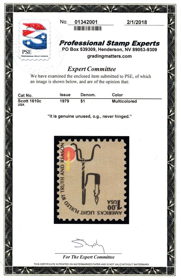 US 1610c (1975-79) $1 - MNH EFO: Brown Inverted (CIA Invert) w/Cert ...