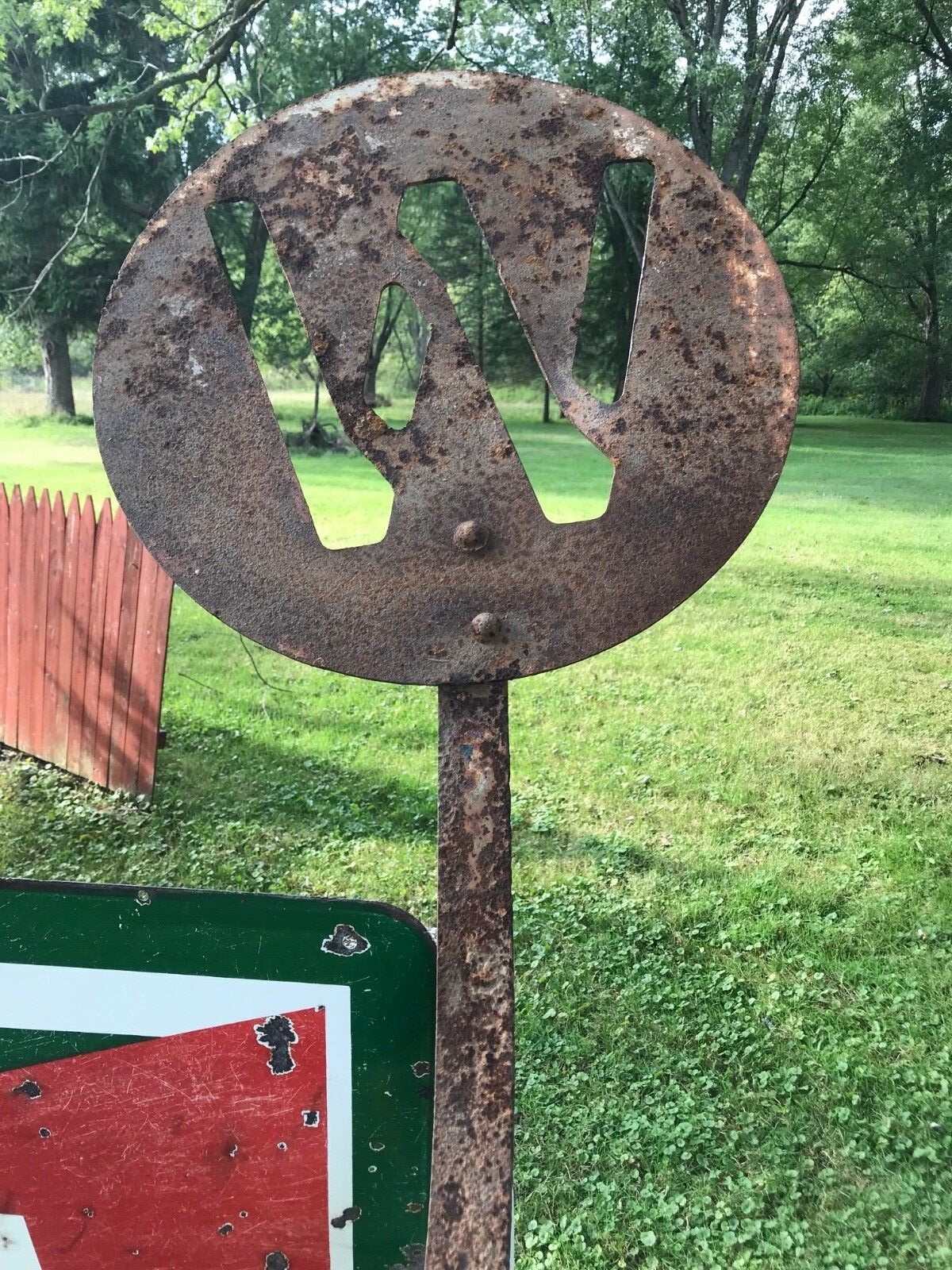 RARE VINTAGE RAILROAD WHISTLE SIGN riveted to original pole Buffalo ...