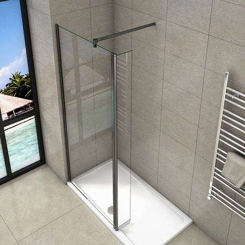 Walk in Wet Room Flipper Panel Shower Enclosure Black Frame Cubicle ...