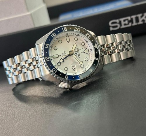 Seiko 5 Sports GMT SSK033K1 White Frost Jubilee Stainless Steel Men’s ...
