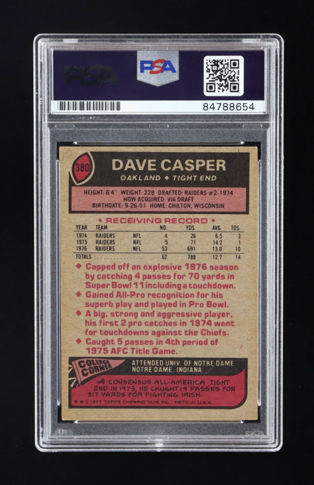 Dave Casper Signed 1977 Topps #380 RC - Autograph Graded (PSA) 10 ...