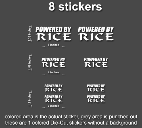 POWERED BY RICE Decals Stickers Funny JDM Race Drag Drift Import Car ...