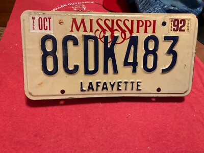 Mississippi License Plate Lafayette County 8CDK483 1992 | eBay