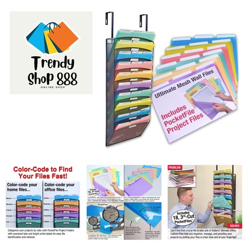 Mesh Wall File Organizer, 10 Tier Cubicle Partition Hanging File Sorter ...