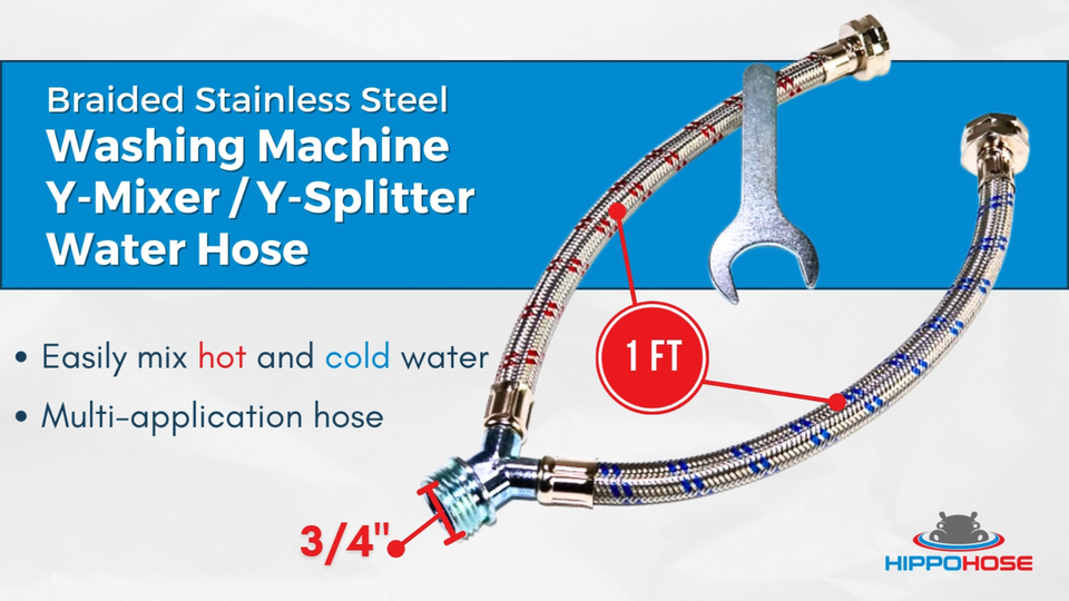 Washing Machine Y-Mixer/Y-Split Water Hose - STAINLESS STEEL - (1 FT ...