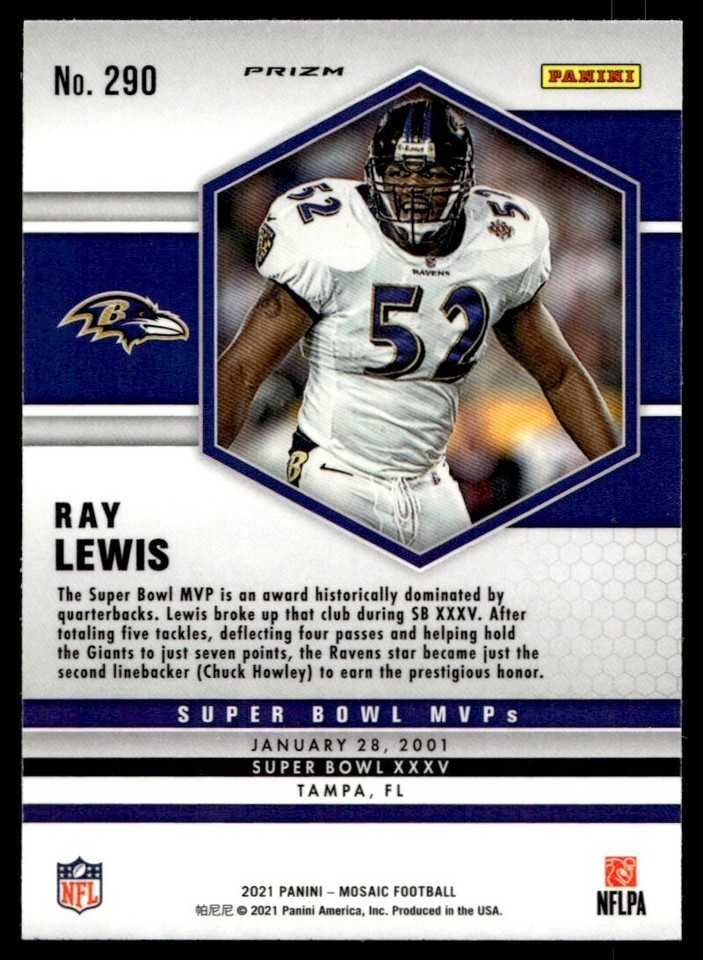 2021 Panini Mosaic Blue Reactive Ray Lewis G4 Baltimore Ravens #290 | eBay