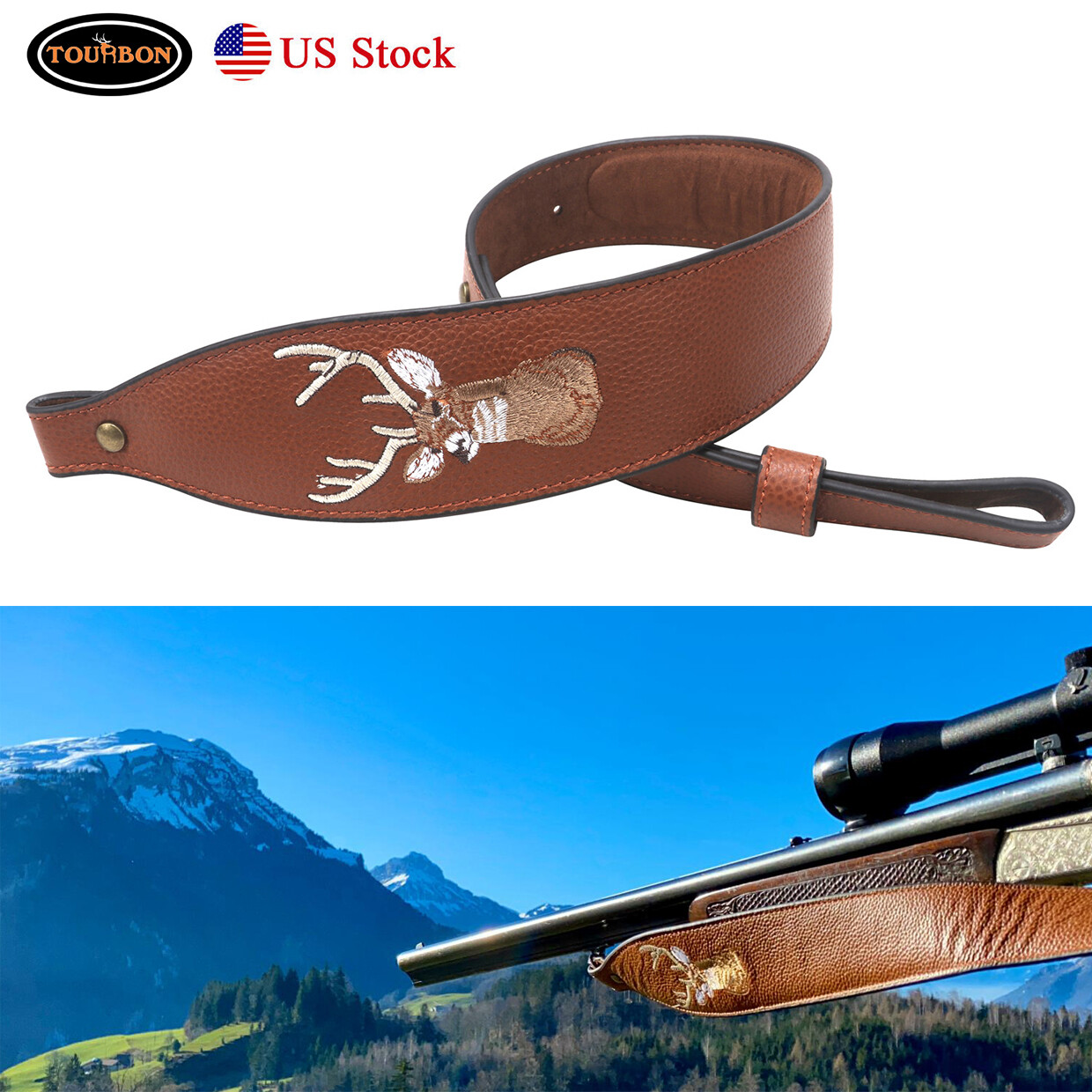Tourbon Leather Rifle Sling Padded Adjust Shotgun Strap Fit Remington ...