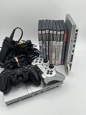 Sony PS2 PlayStation 2 Slim Silver Console Bundle SCPH-90001 + Extras ...