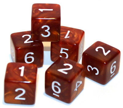 Set of 6 Numbered D6 Six Sided Standard 16mm Dice - Game Dice - Marble ...