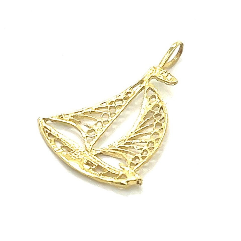 14K YELLOW GOLD SAILBOAT PENDANT charm sailing ocean sail beach sailor ...