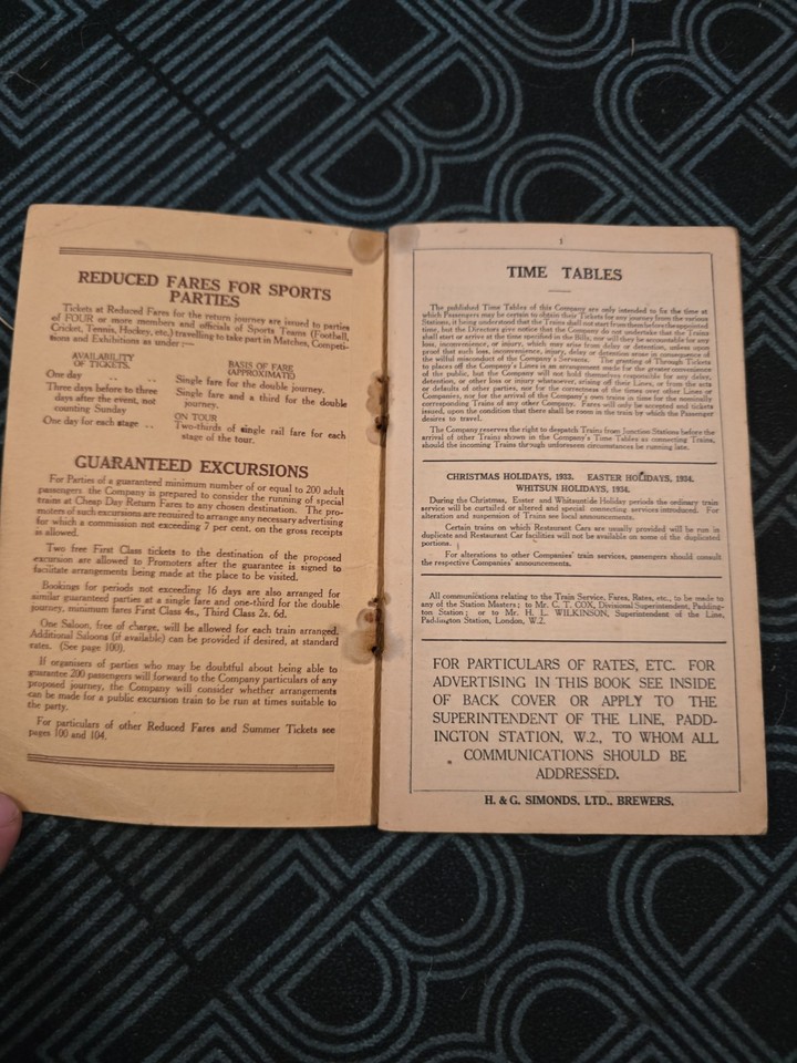 GWR 1933–34 London Reading Oxford Timetable + Map Great Western Railway ...