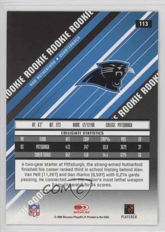 2004 Leaf Rookies & Stars Rookie True Blue /75 Rod Rutherford #113 RC ...