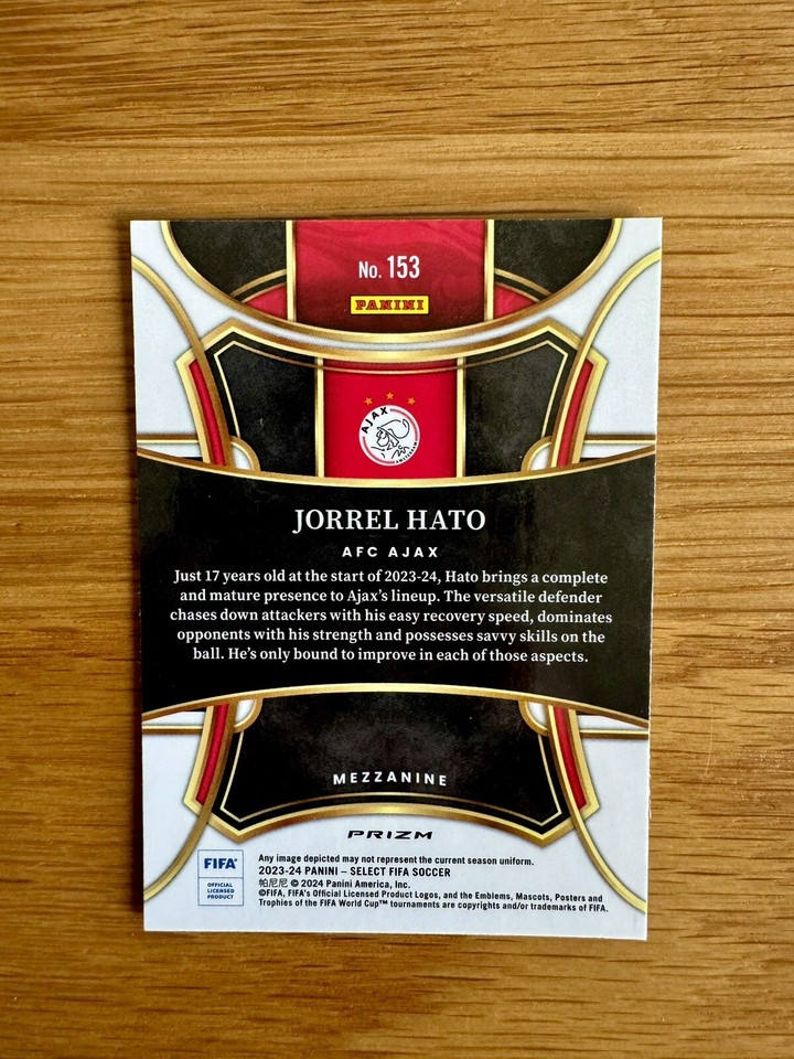 2023-24 Panini Select FIFA RED PRIZM JORREL HATO RC SP Color Match Ajax ...