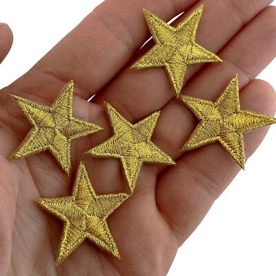 5 X Mini Gold Star Patches Iron Sew On Small Stars Tiny Embroidered ...