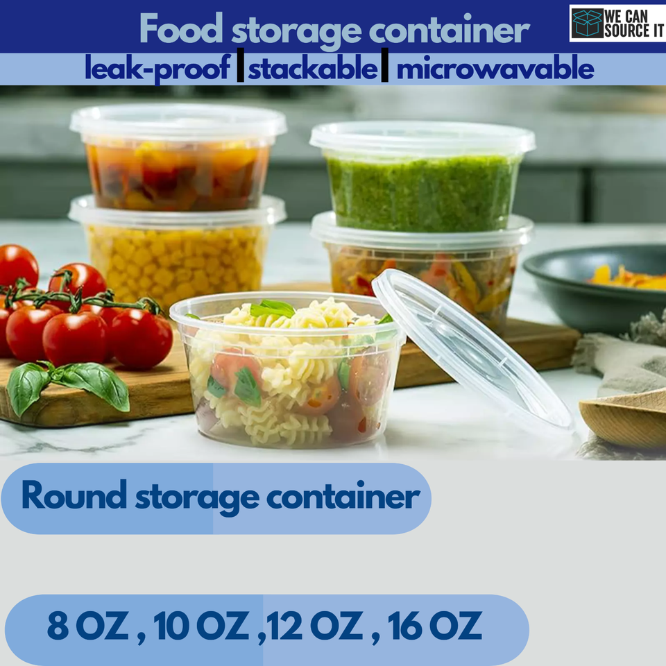 Round Food Containers with Lids - 12oz/16oz Clear Plastic Tubs for ...