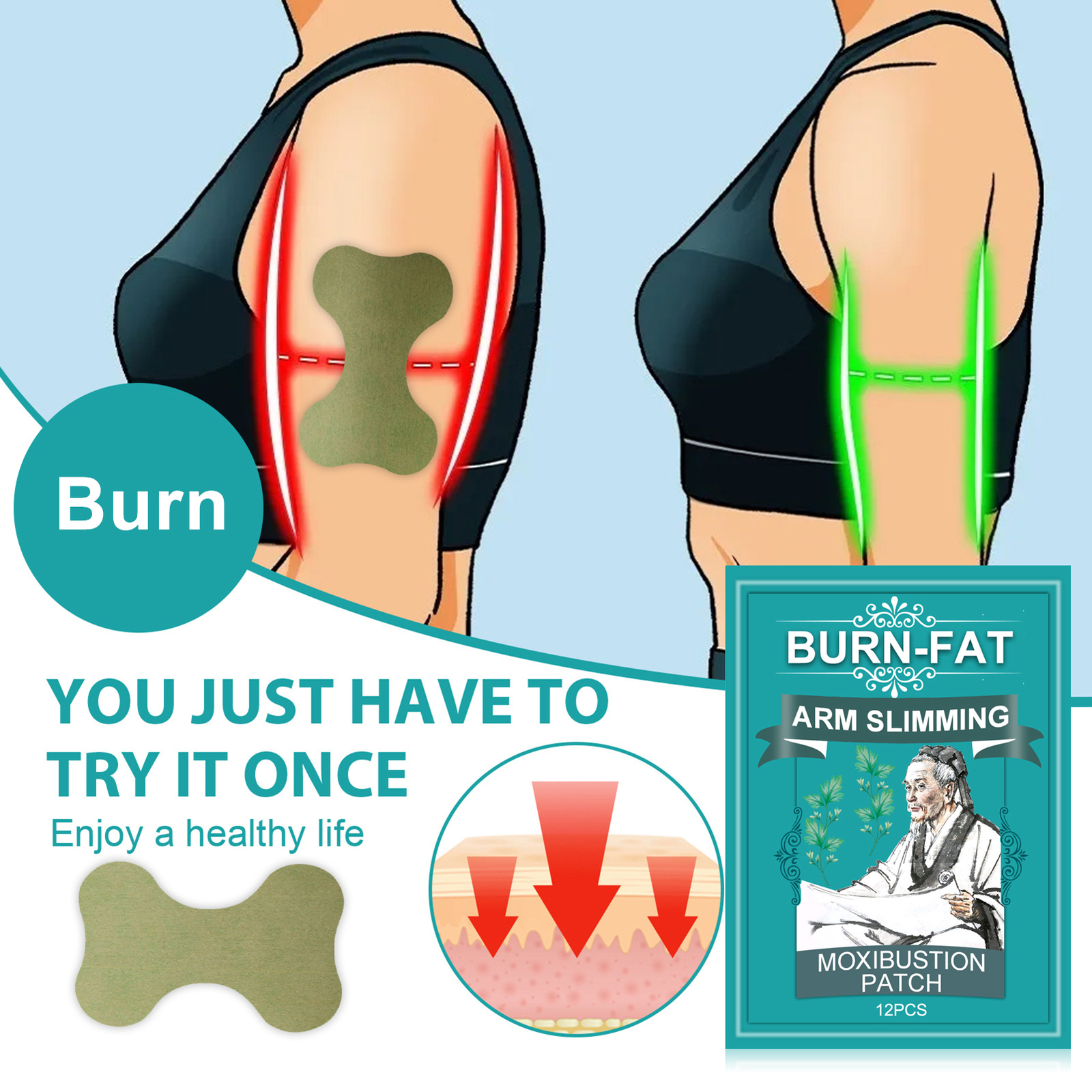 12pcs/pack Fat Patch Traditional Universal Burn Fat Arm Slimming Patch ...