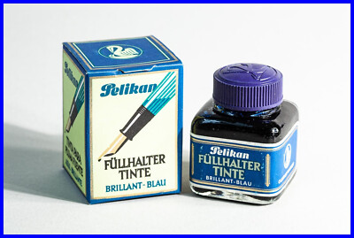 1950's Design PELIKAN 61S "BRILLIANT BLUE" ink pot glass bottle ...