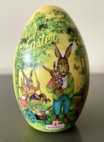 Happy Easter Tin Bunny Rabbit Family Egg Container Now Empty Windel ...