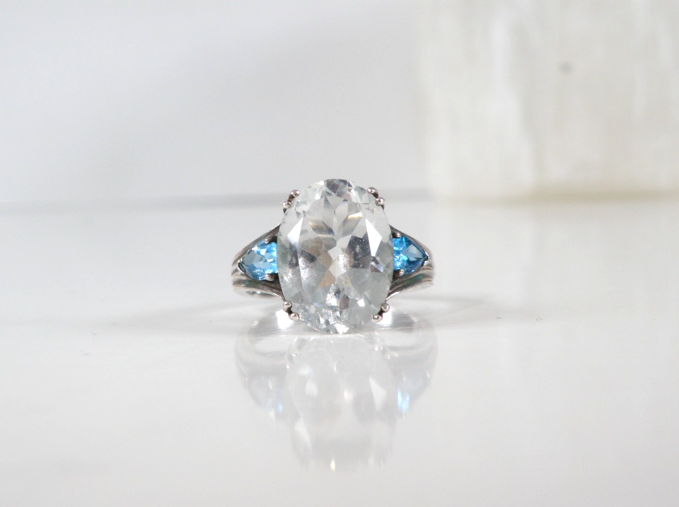 Vintage Sterling Silver 925 Large Topaz 3 Stone Art Deco Style Ring ...