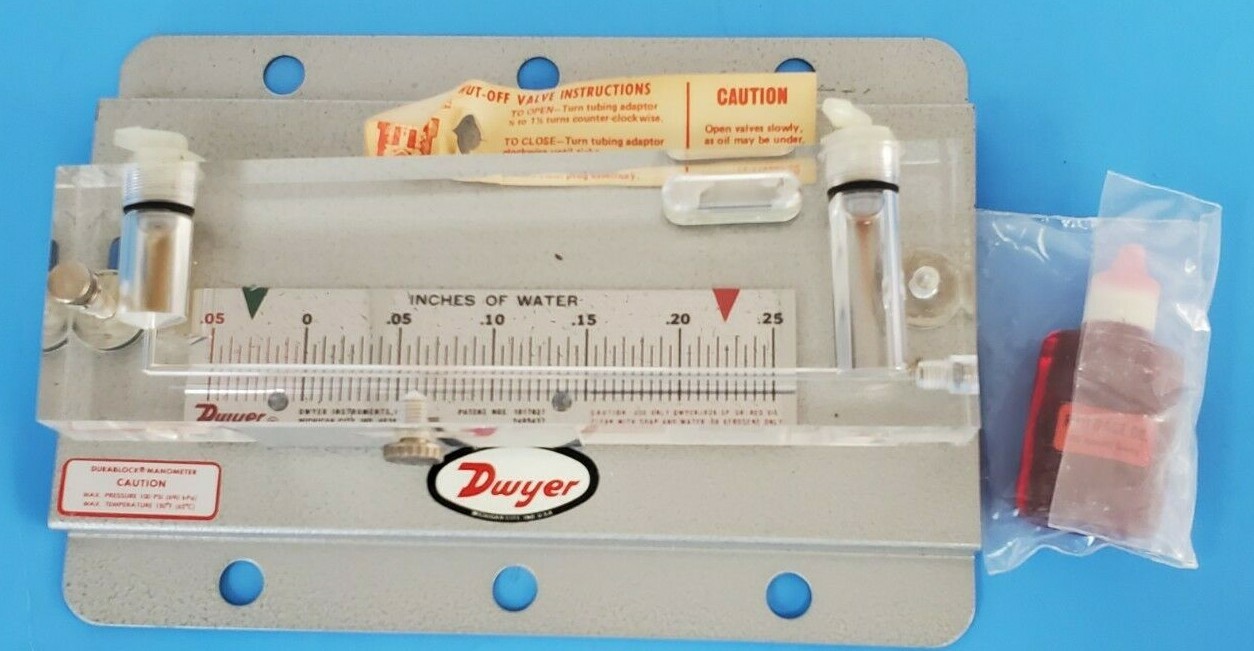 NEW DWYER CAT. NO. 215 INCLINED MANOMETER .05-0-.25 IN. WATER 684 (NO ...