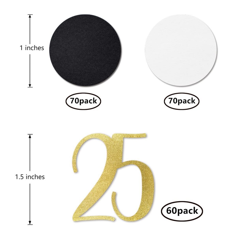 200-Pack Gold Glitter 25 Confetti 25th Birthday Number Table Decoration ...