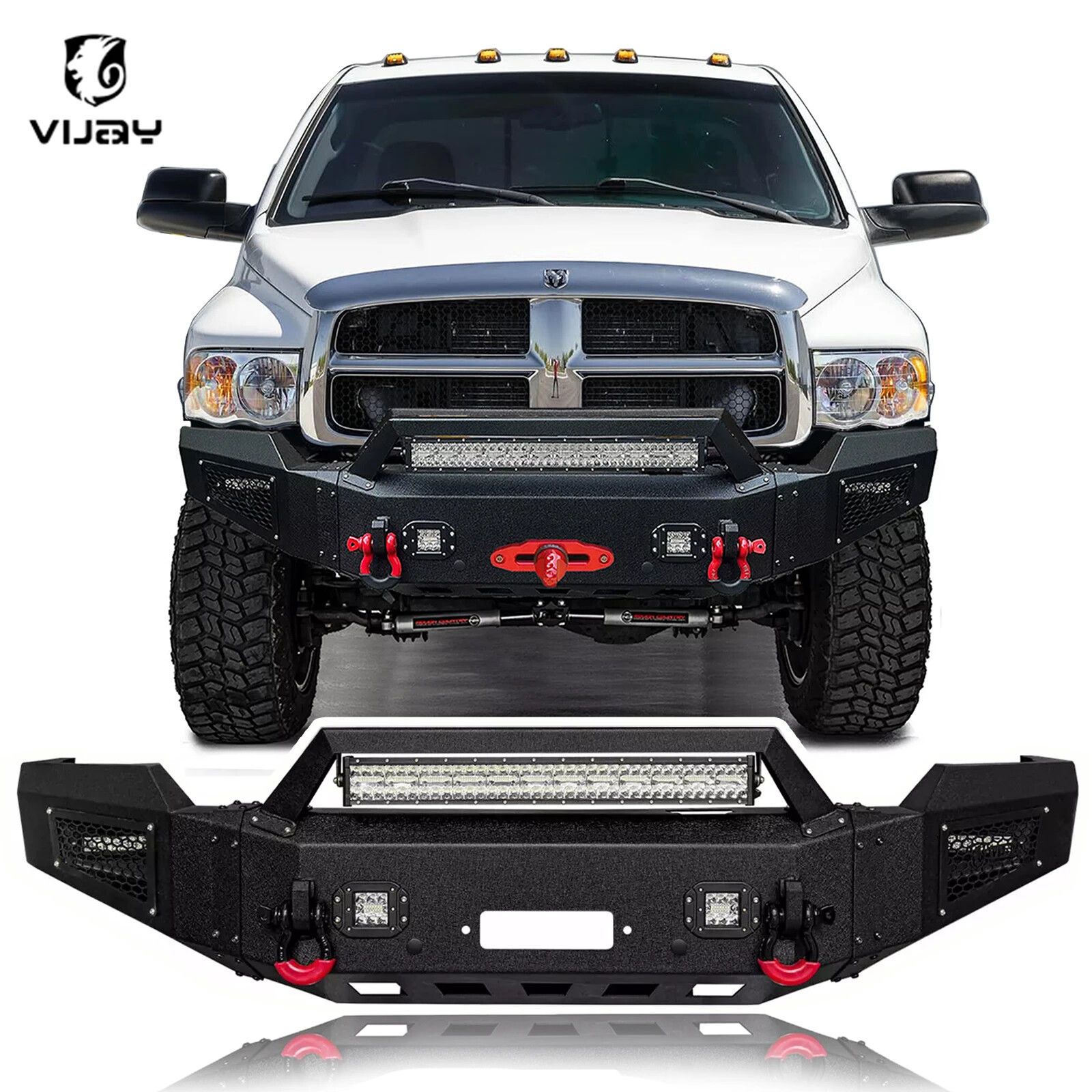 Vijay Steel Front/Rear Bumper W/D-Ring&Lights For 2003-2005 Dodge Ram ...