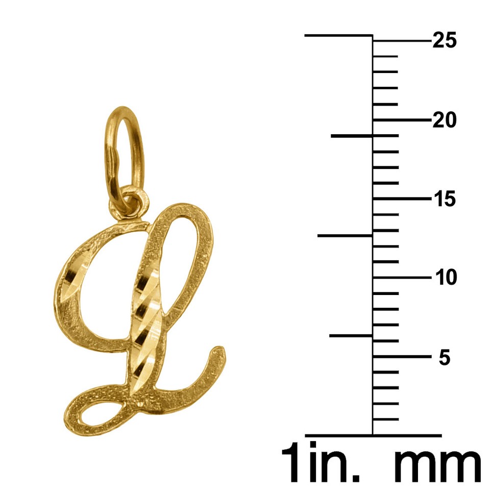 Genuine 14K Yellow Gold 0.78" Fancy Cursive Letter Initial L Necklace ...