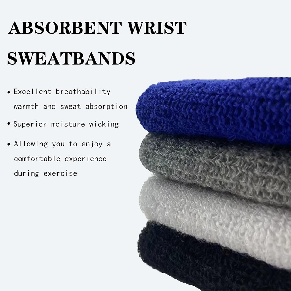 4 Pack 6 Inch Wrist Sweatbands Tennis Wrist Bands Absorbent Sweat Band ...