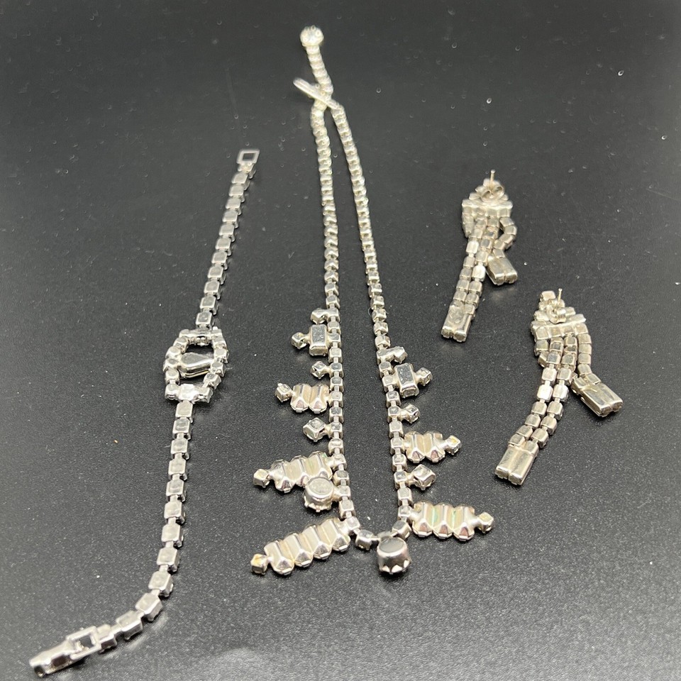 Vintage Rhinestone Prong Set Necklace 7” Bracelets Earring (3207） | eBay