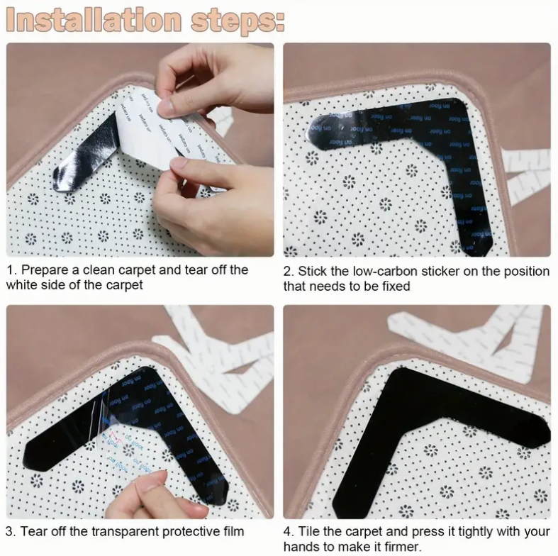 4pcs Carpet Mat Adhesive Grippers Non Slip Rubber Rug Sticker Reusable ...