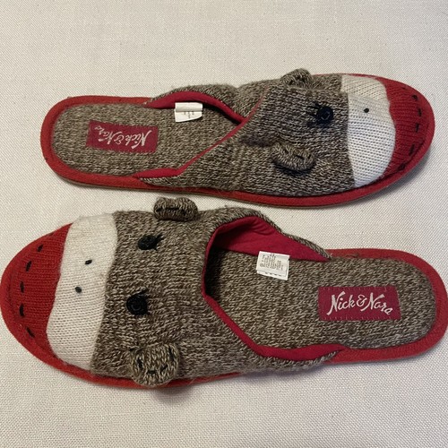 Nick & Nora Sock Monkey Slip on Slippers - 8 - 10 1/2 | eBay