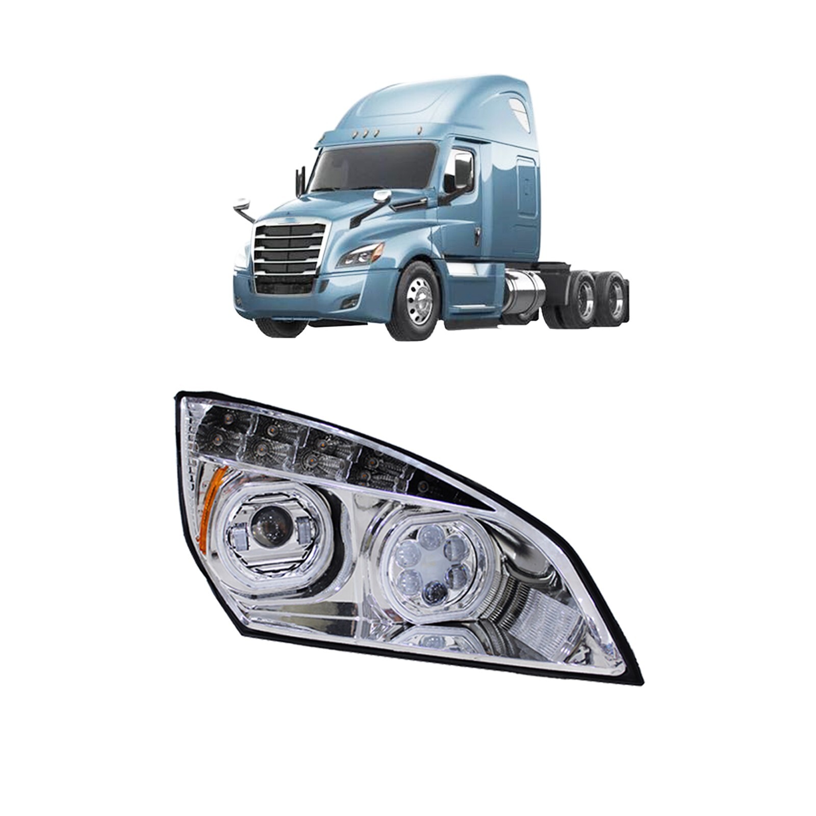 Freightliner Cascadia Full LED Chrome Headlights Passenger (RH) Side ...