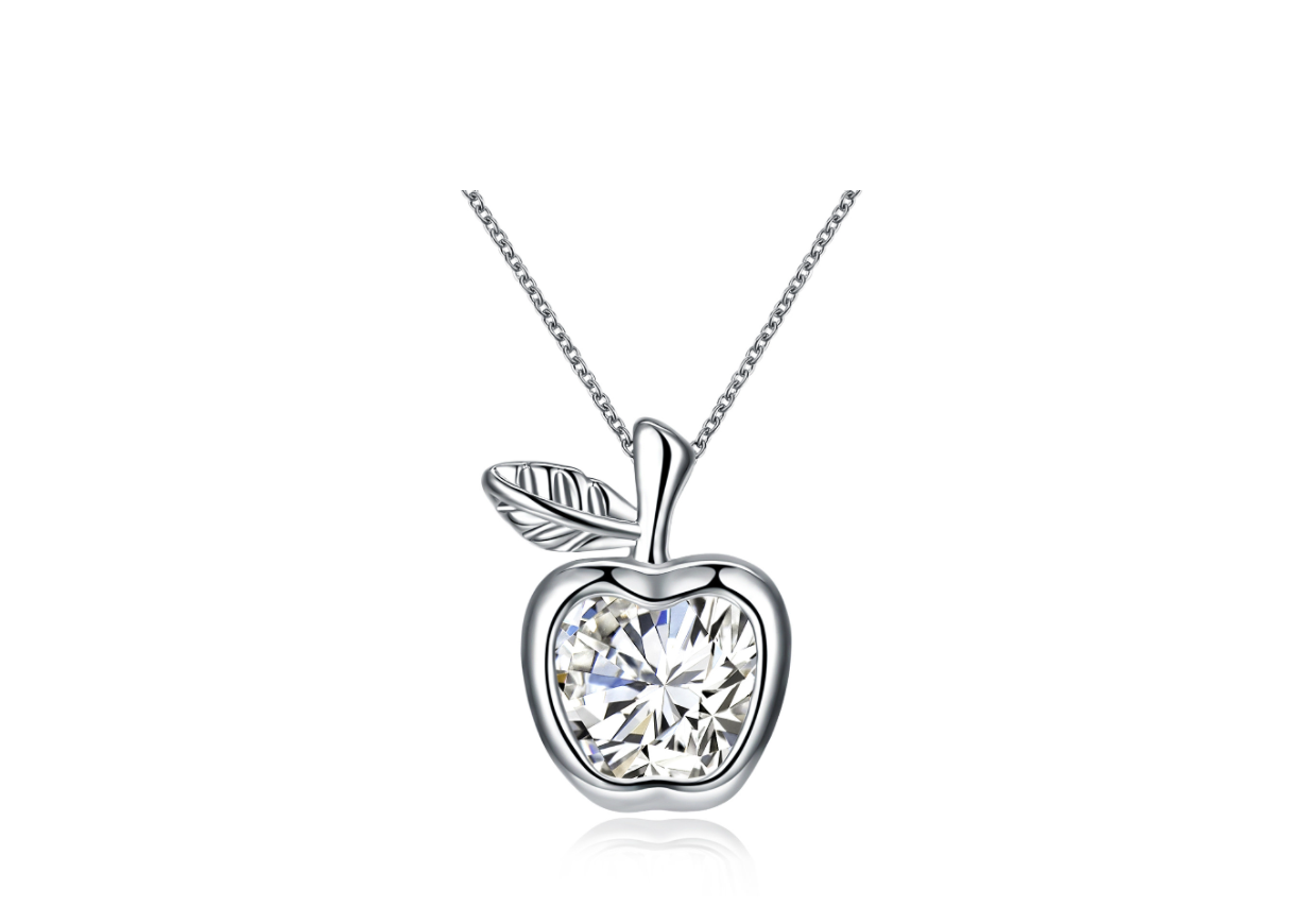 Silver Apple Pave Cubic Zirconia Pendant Chain Necklace | eBay