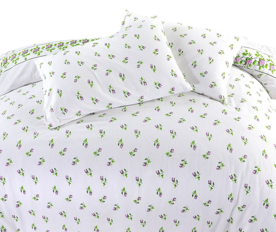 Rosebud Pattern 100% Brushed Cotton Duvet Cover Bed Set Single Double ...