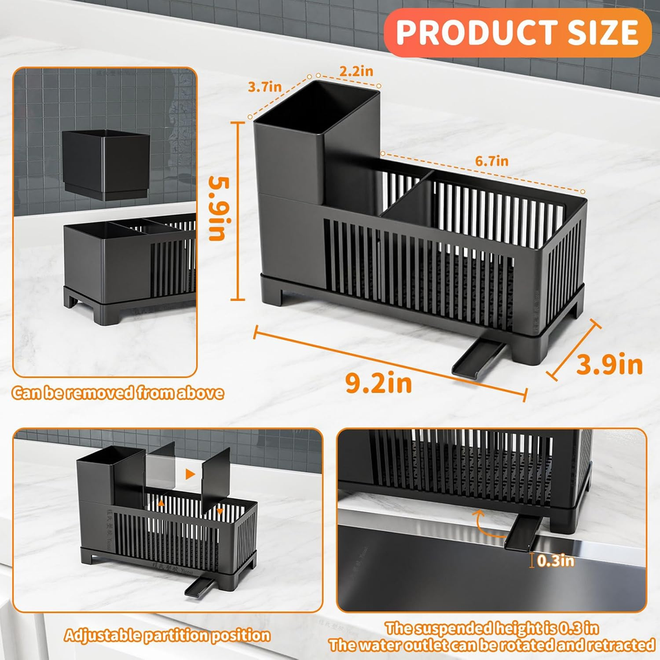 Sink Caddy & Kitchen Sink Organizer,Black Sponge Holder with High Scrub ...