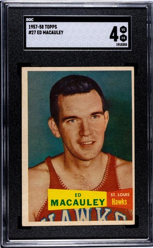 1957 ED MACAULEY ROOKIE SGC 4 VG-EX TOPPS HOF ST LOUIS HAWKS CLASSIC ...