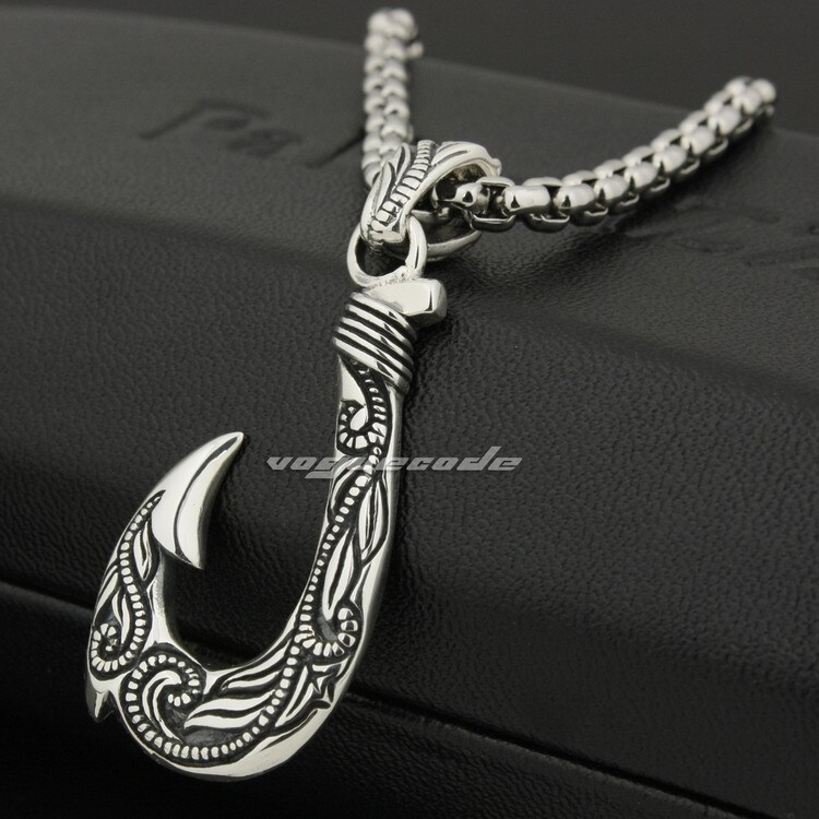 925 Sterling Silver Fish Hook Mens Biker Rocker Punk Pendant 8P011A ...