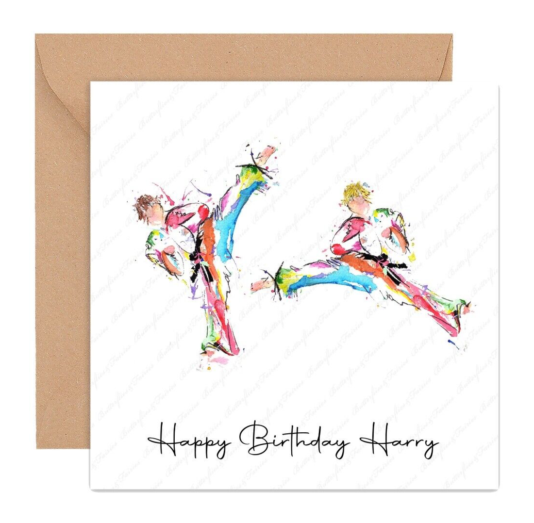 PERSONALISED MALE MARTIAL ARTS BIRTHDAY CARD TAEKWONDO JUDO JIU JITSU ...