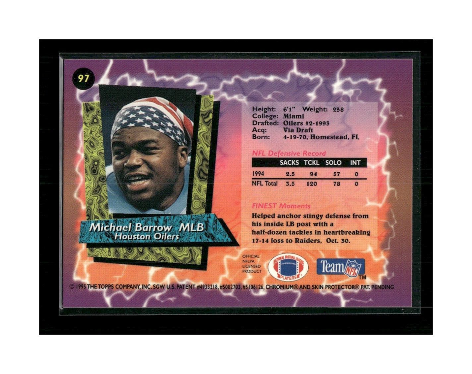 1995 Finest Micheal Barrow #97 Houston Oilers Football Card | eBay