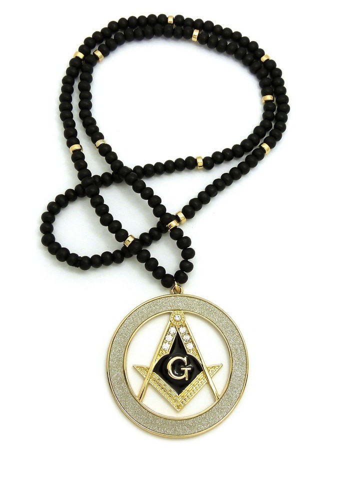 NEW FREEMASON MASONIC 2 TONE ROUND PENDANT 6mm/30" WOODEN BEAD CHAIN ...