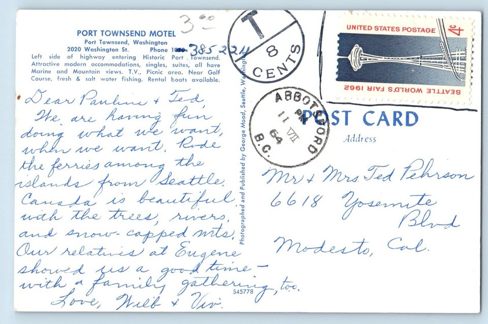 Port Townsend Washington Postcard Motel Highway Historic Exterior c1964 ...