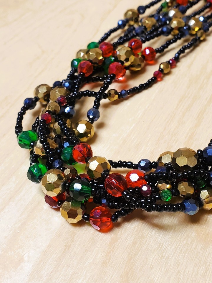NEW IN BOX Joan Rivers Necklace Black Red Green Gold Glass Beads ...