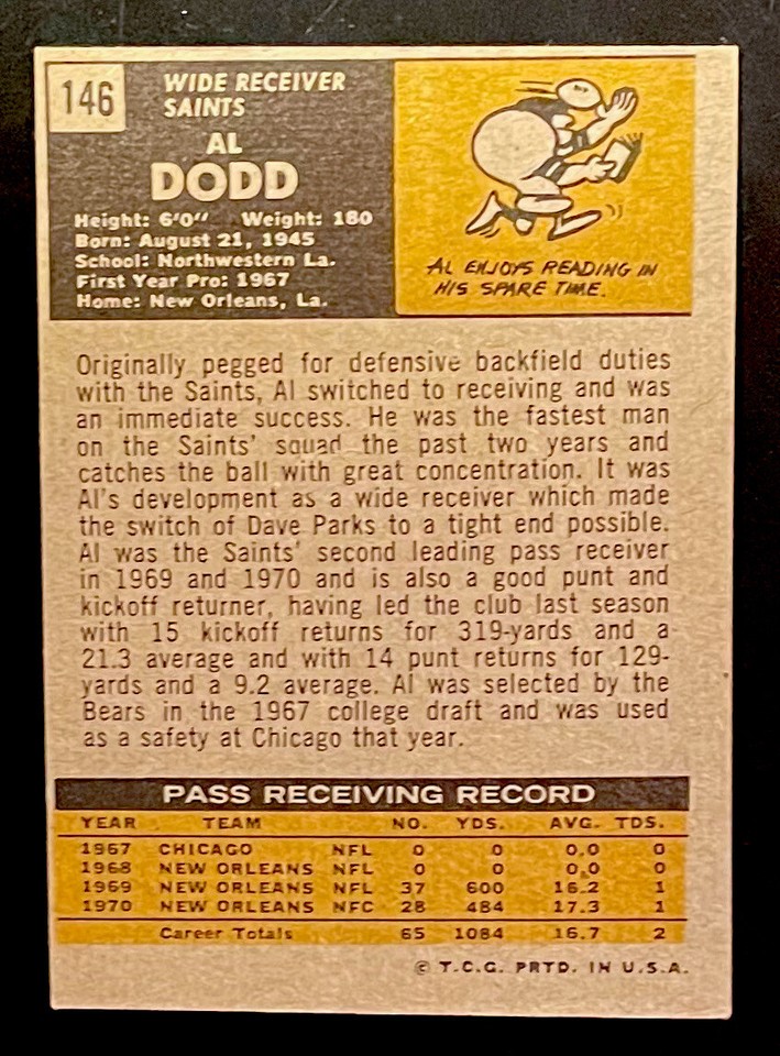 1971 Topps #146 Al Dodd New Orleans Saints Vintage Football Card | eBay