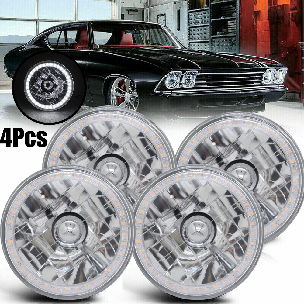 4PCS 5-3/4" 5.75" LED Headlights White Halo Lamps For Chevy Chevelle ...