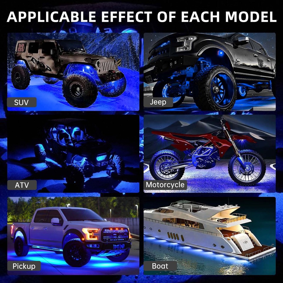 12x Blue LED Rock Lights Kit Underbody Neon Light For GMC Sierra 1500 ...