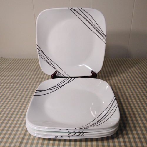 Set of 8 Corelle Simple Sketch Dinnerware 9" Plates-Square, Black Lines ...