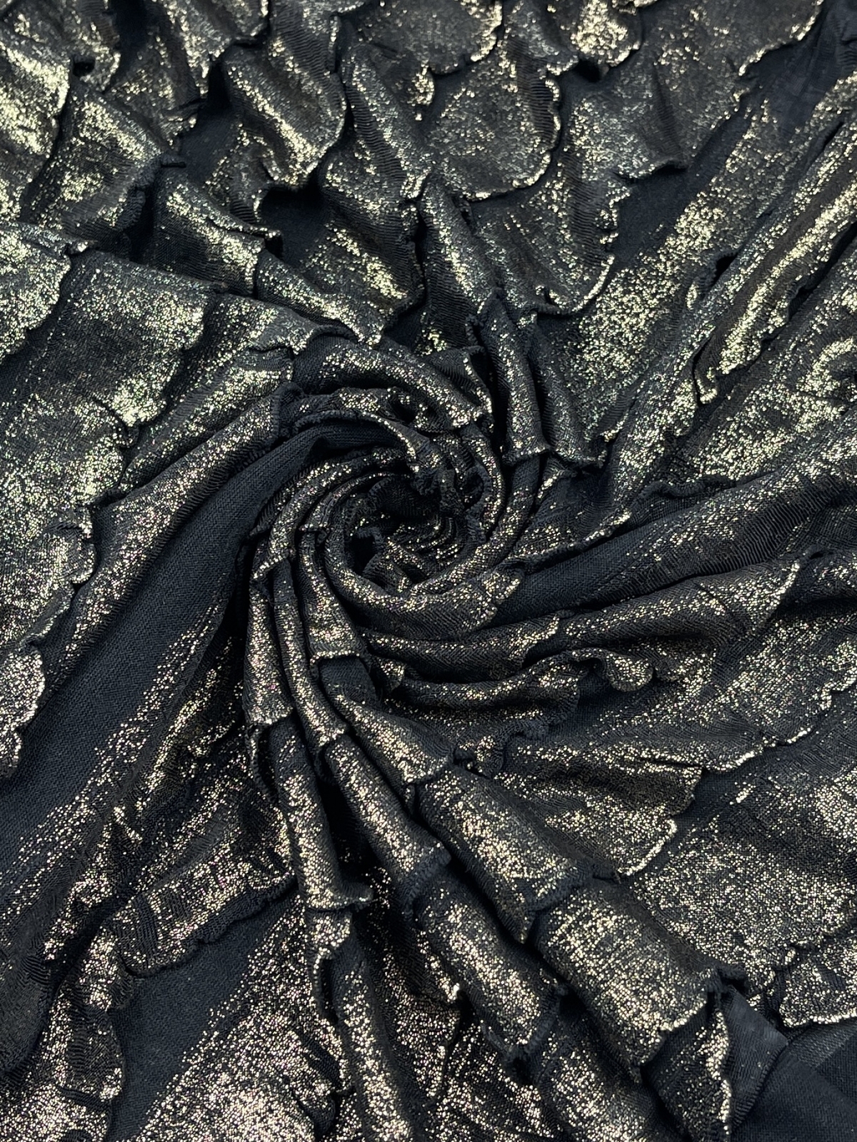Minerva RaRa Ruffle Textured Stretch Knit Fabric Black & Gold - per ...