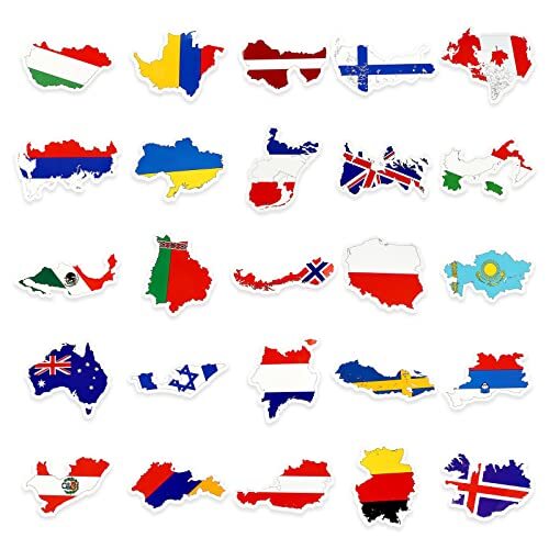 100 Pcs World Flag Stickers Vinyl Country Map Sticker Waterproof Small ...