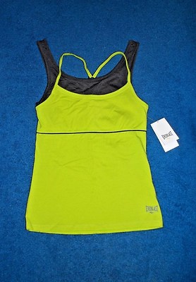 LIME GREEN & GRAY EVERLAST YOGA TOP SHIRT SIZE MEDIUM SPORT BRA 34DD ...